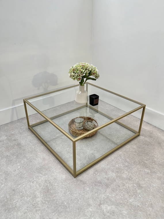Gold square glass coffee table store