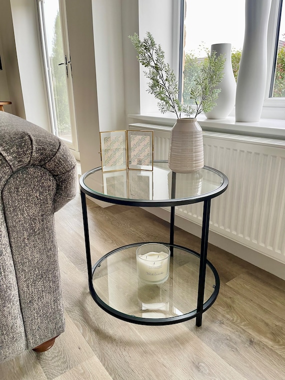 Avery Round Glass Metal Side Table Etsy Canada