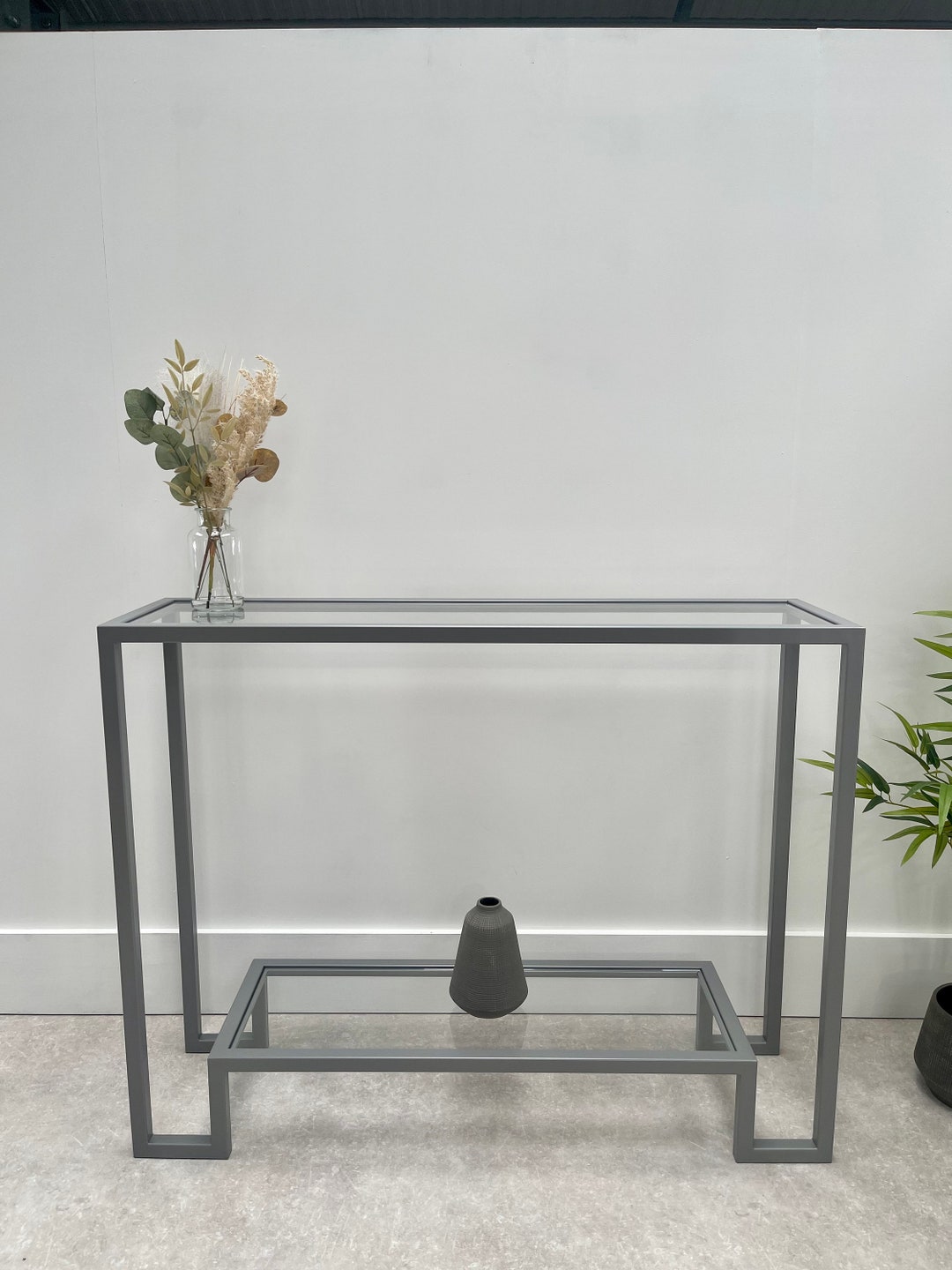 Hudson Glass Metal Console Table Silver Grey - Etsy