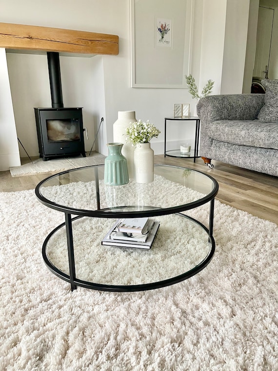 Avery Round Glass Metal Coffee Table Etsy