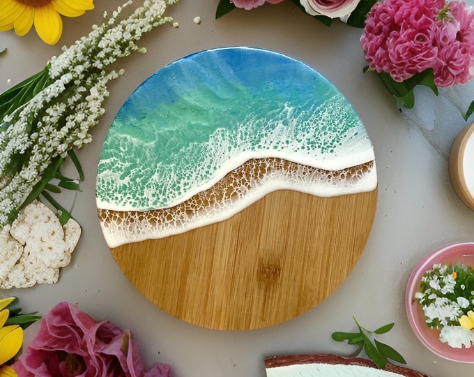 Ocean Charcuterie Board Epoxy Cheese Board Round Wood Serving Board ...