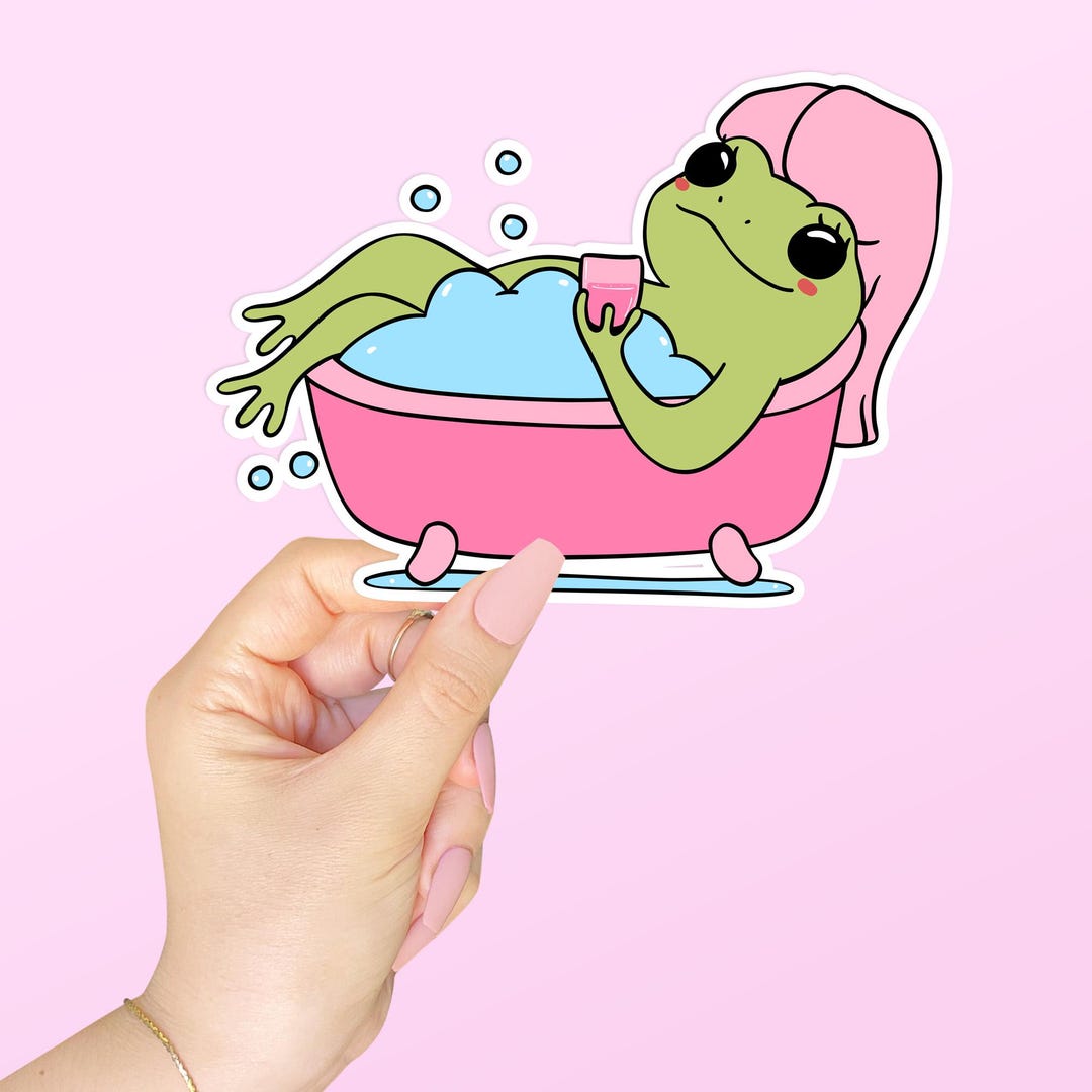 Frog in the Bath Sticker, Self Care Sticker, Funny Sticker for Her ...