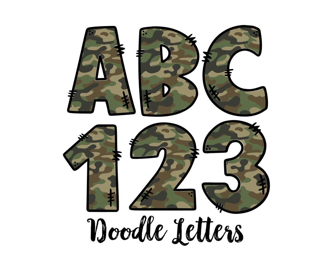 Green Camo Doodle Font Bundle, Doodle Font Letters, Letters Png ...