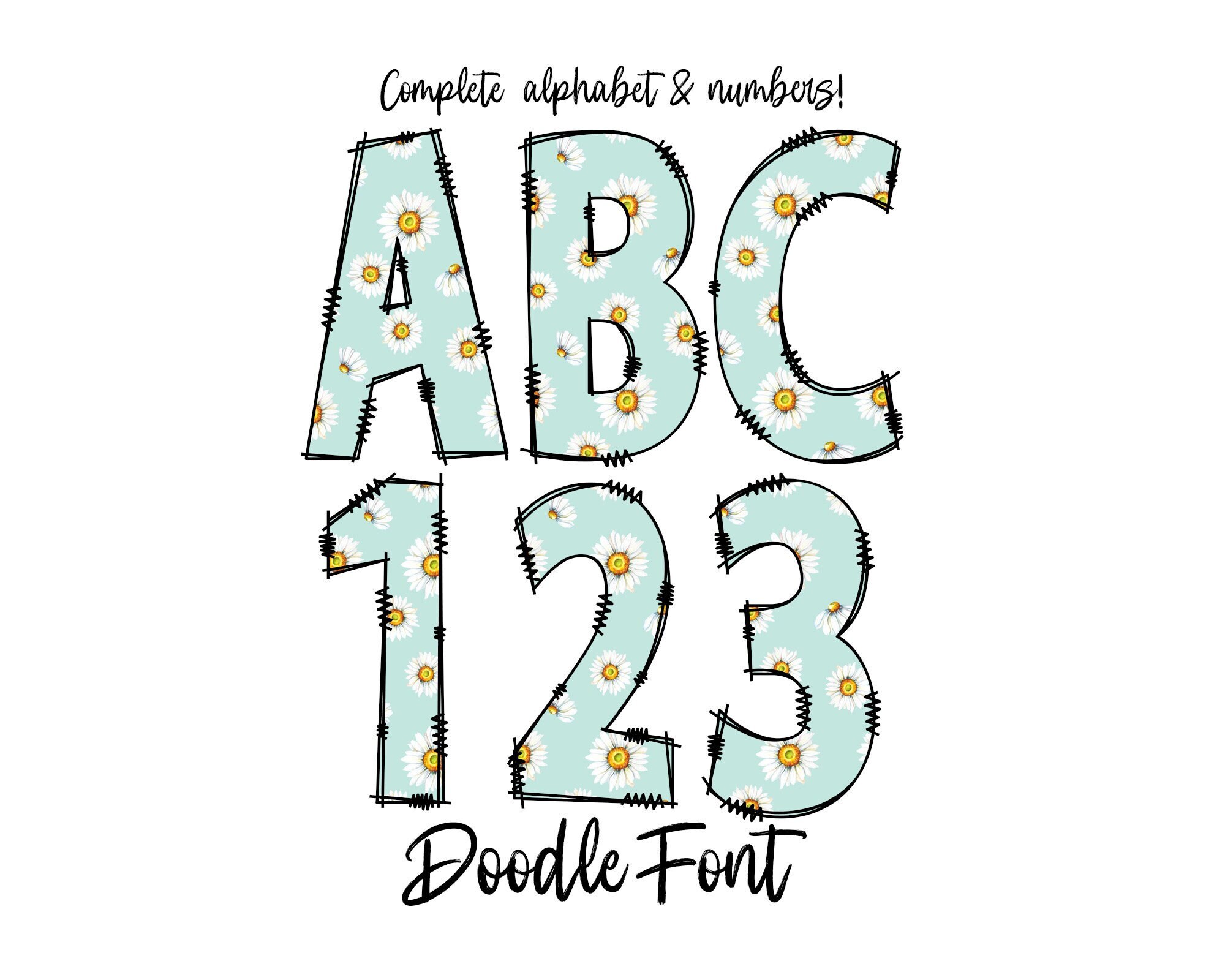 Daisy Doodle Font Letters, Floral Doodle Letters Png, Handwritten Font ...