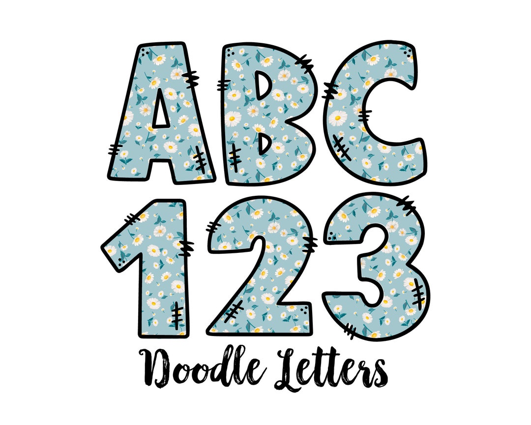 Floral Doodle Font Letters, Doodle Letters Png, Handwritten Font, Alpha ...