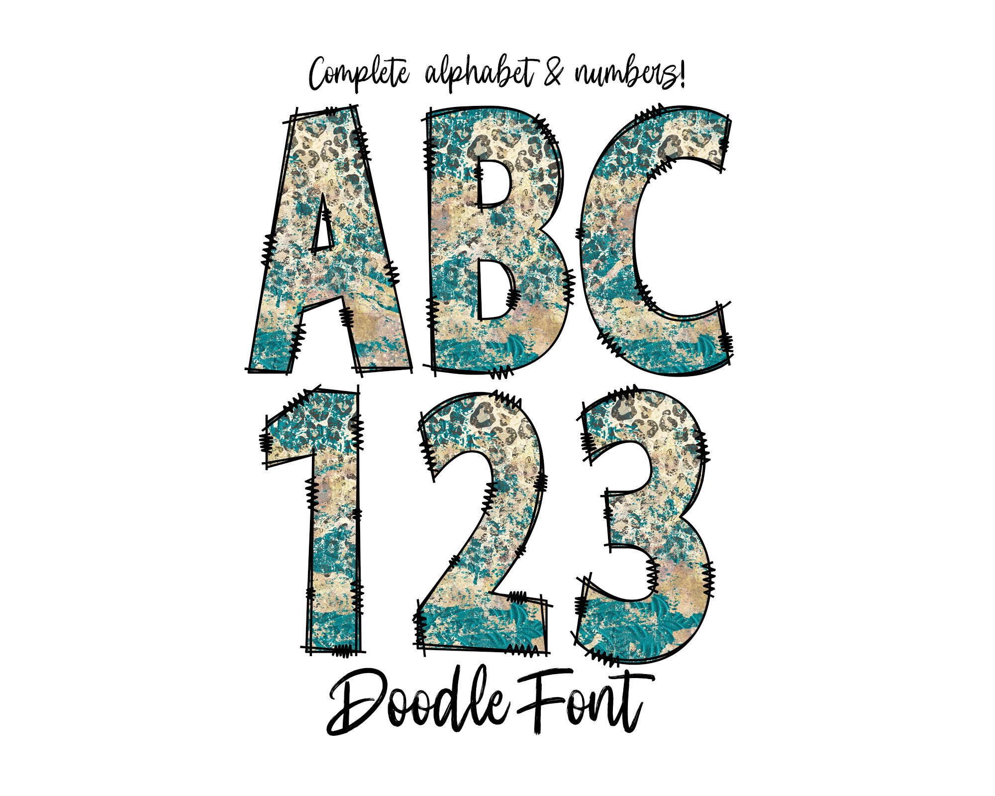 Leopard Print Doodle Font Letters, Rustic Doodle Letters Png ...