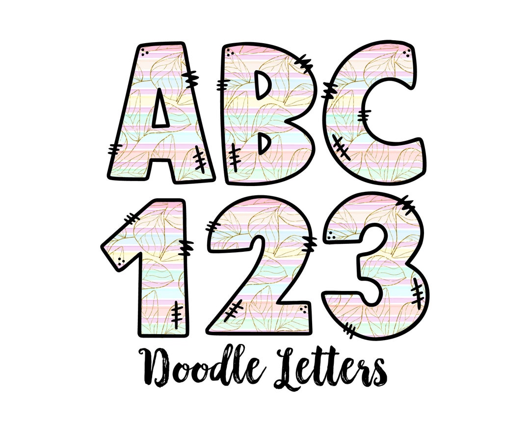 Pastel Rainbow Doodle Font Letters, Doodle Letters Png, Handwritten ...