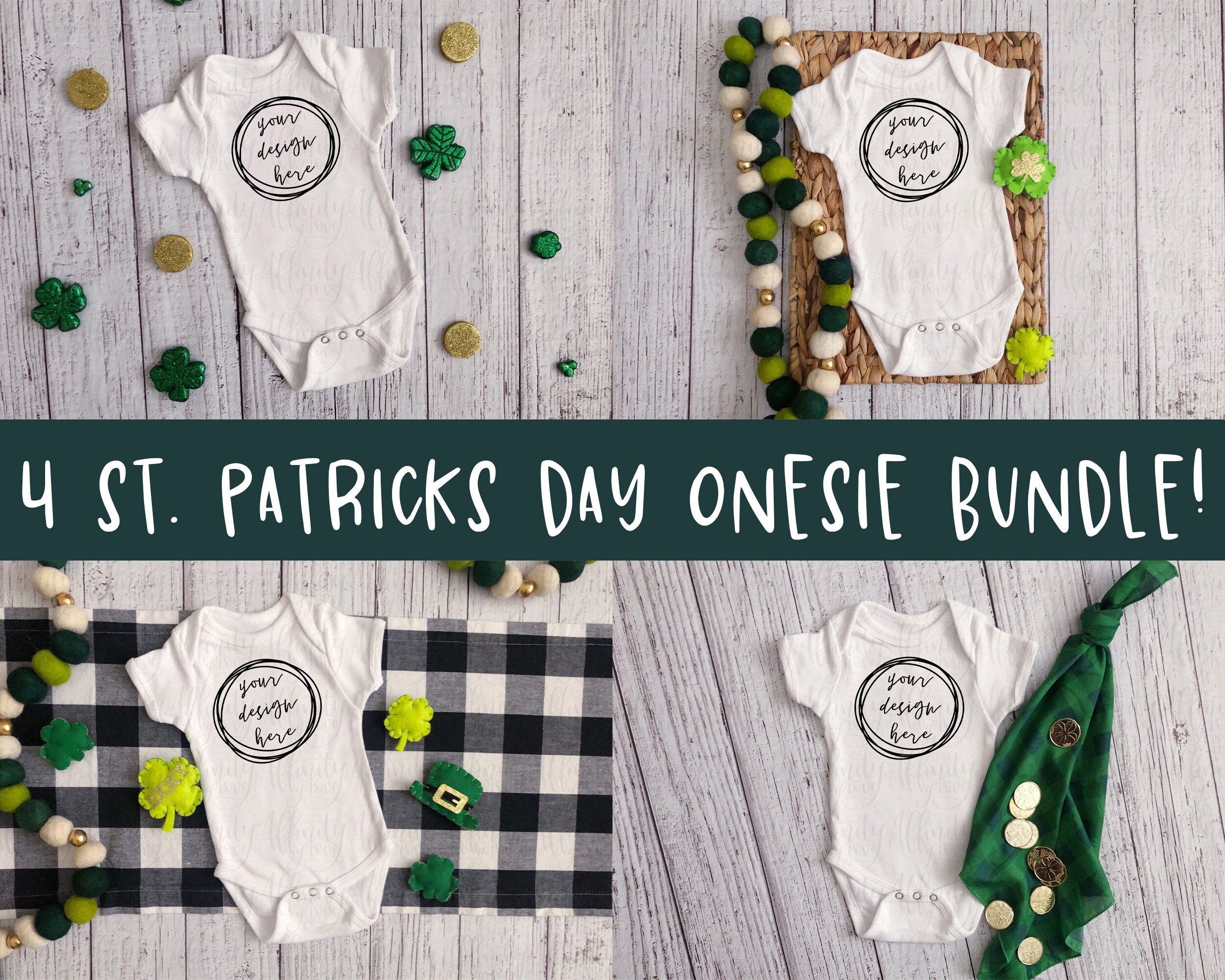 4 Image BUNDLE St. Patricks Day Onesie Mock up Baby Onesie Flatlay ...