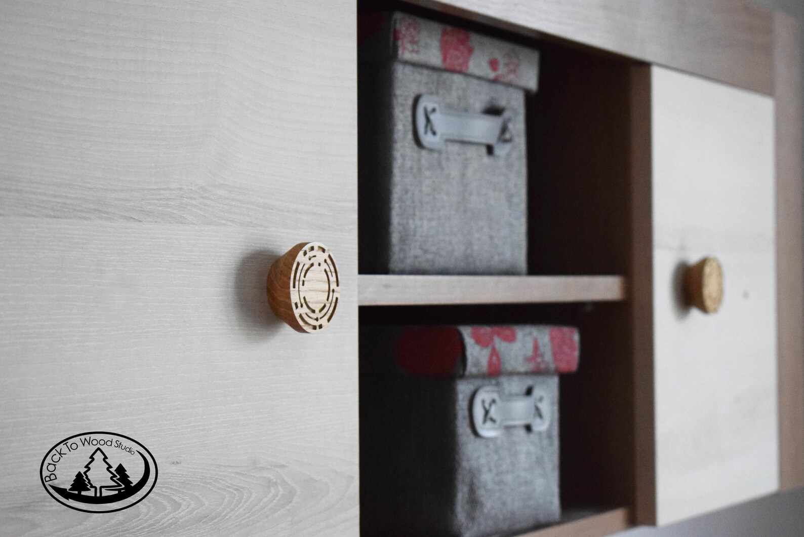 Wooden Round Handles Engraved Futuristic Pattern Wood Drawer - Etsy