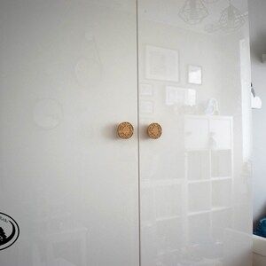 Wooden Round Handles, Engraved Futuristic Pattern, Wood Drawer Knobs ...