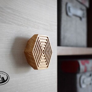 Wooden Hexagonal Handles, Wood Engraving Pattern ,wood Drawer Knobs ...