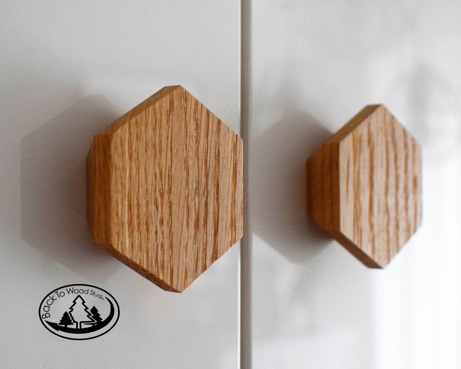 Wooden Hexagonal Handles Wood Drawer Knobs Oak Hexagonal | Etsy