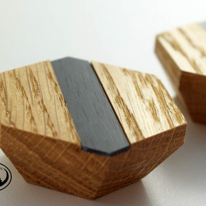 Wooden Hexagonal Handles With Single Black Decor, Wood Drawer Knobs ...