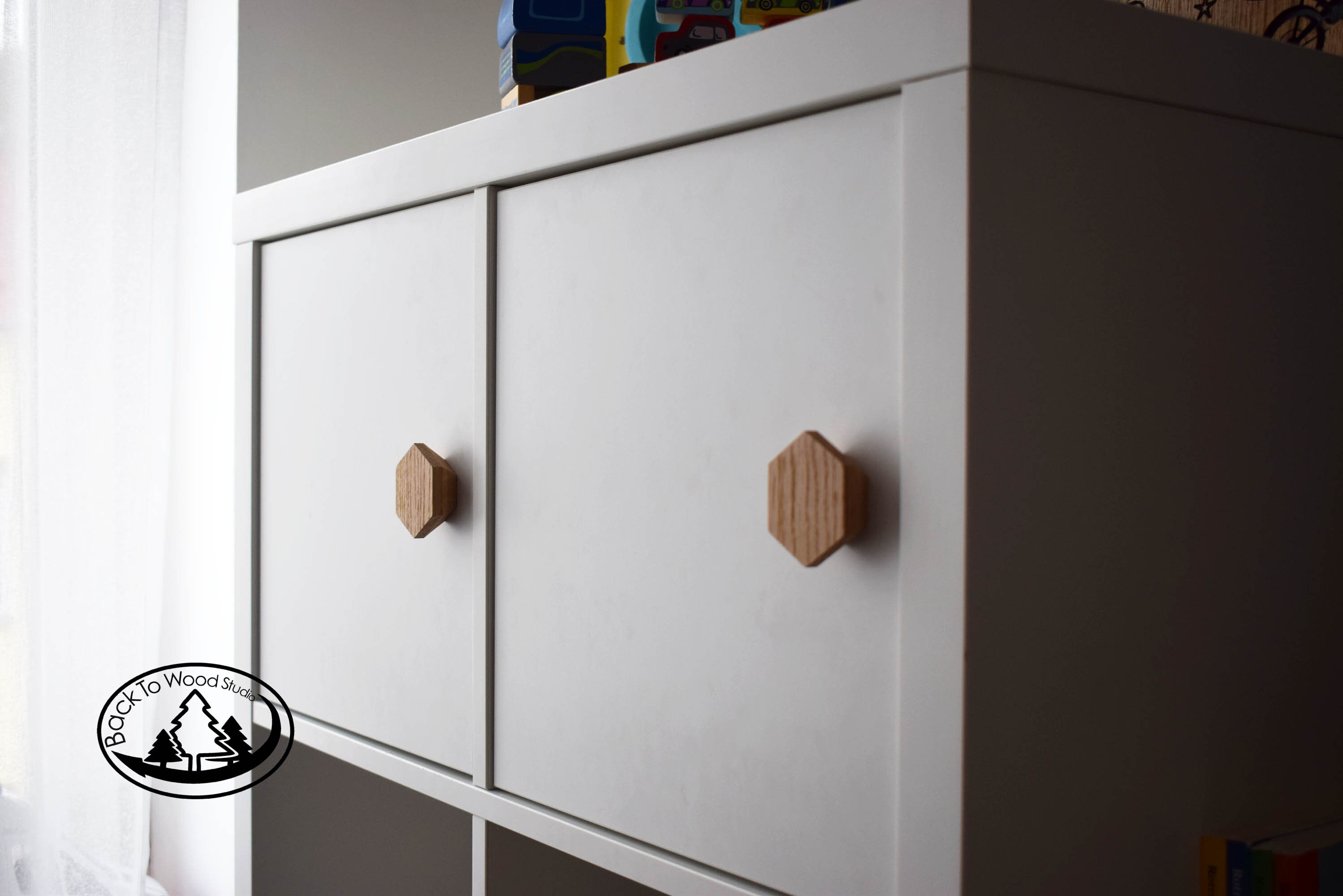 Wooden Hexagonal Handles, Wood Drawer Knobs, Oak Hexagonal Handle ...