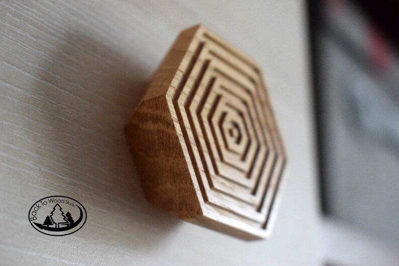 Wooden Hexagonal Handles, Wood Engraving Pattern ,wood Drawer Knobs ...