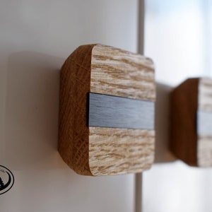 Wooden Square Handles With Single Black Decor, Wood Drawer Knobs, Oak ...