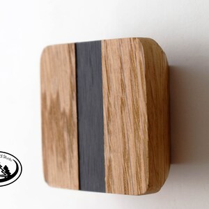 Wooden Square Handles With Single Black Decor, Wood Drawer Knobs, Oak ...