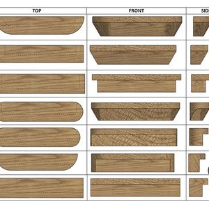 H02 Line Wooden Handles, Solid Oak, Angled Ends, Long Cabinet Pulls ...
