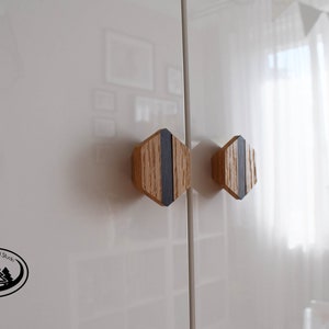 Wooden Hexagonal Handles With Single Black Decor, Wood Drawer Knobs ...