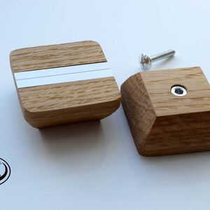 Wooden Square Handles With Single Silver Decor, Wood Drawer Knobs, Oak ...