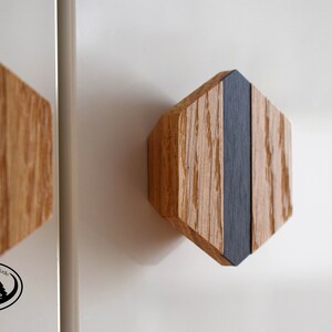 Wooden Hexagonal Handles With Single Black Decor, Wood Drawer Knobs ...