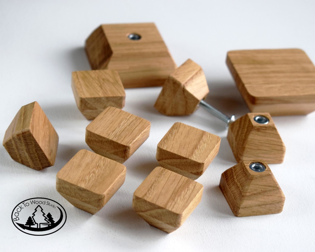 Small Wooden Square Handles, Wood Drawer Knobs, Oak Square Handle ...