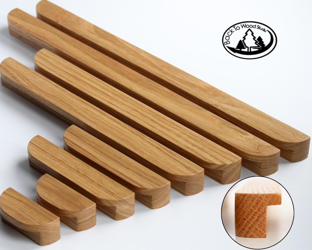 H06 Line Wooden Handles, Solid Oak, Rounded Ends, Long Cabinet Pulls ...