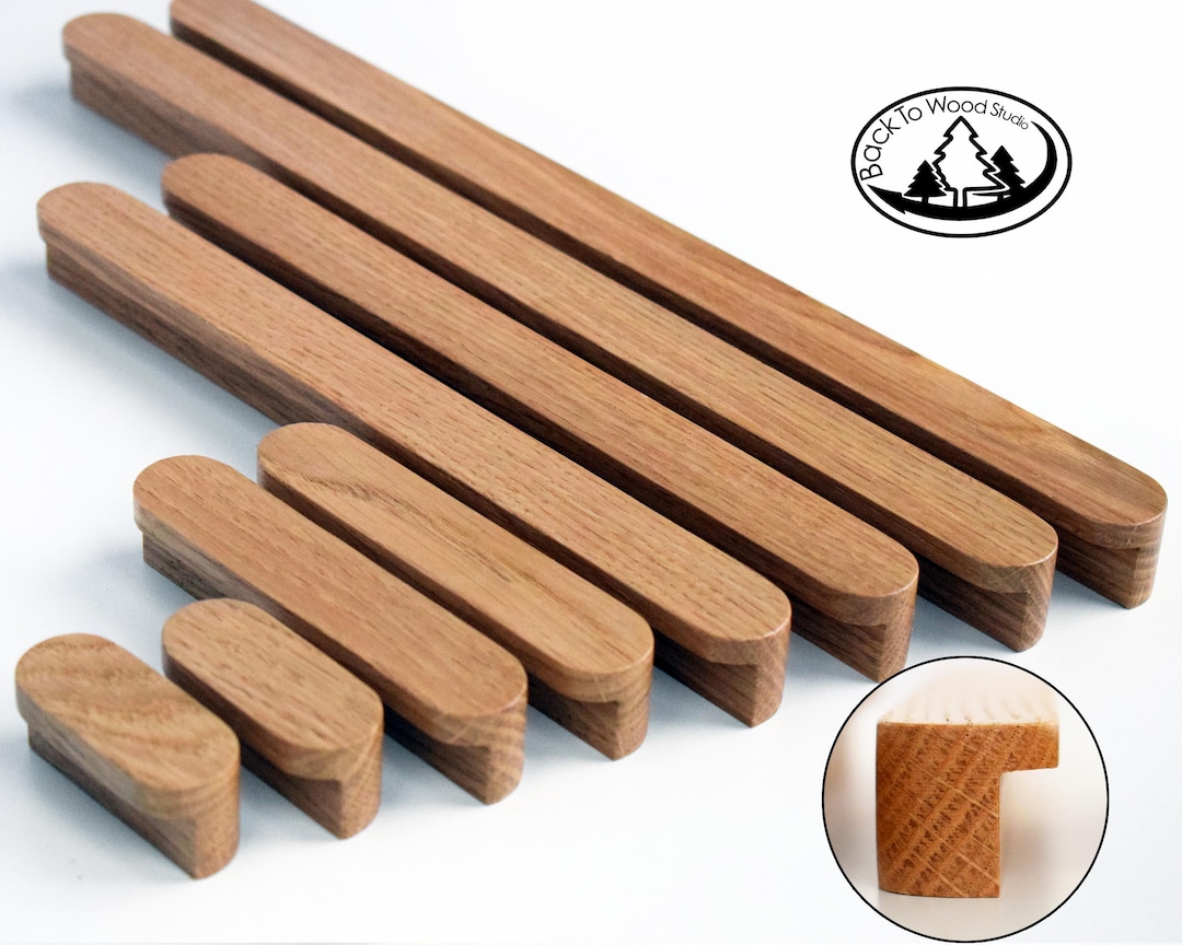 H05 Line Wooden Handles, Solid Oak, Circle Ends L-shape, Long Cabinet ...