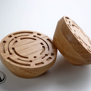 Wooden Round Handles, Engraved Futuristic Pattern, Wood Drawer Knobs ...