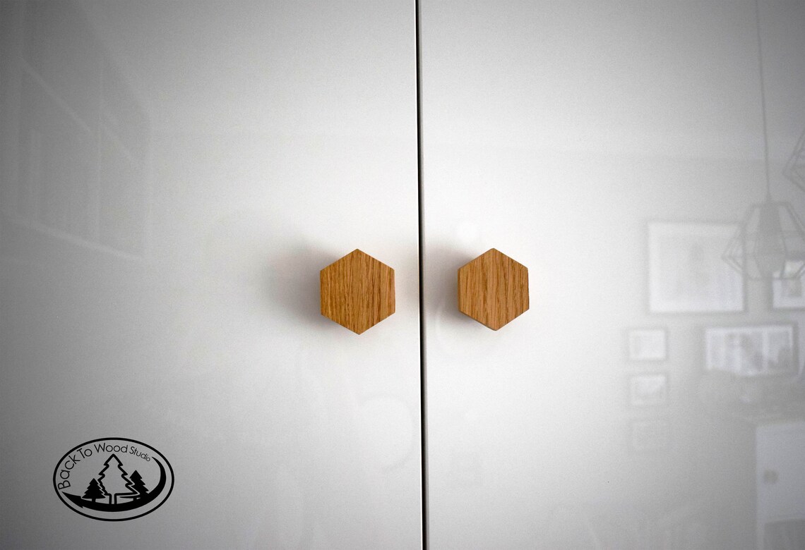 Wooden Hexagonal Handles Wood Drawer Knobs Oak Hexagonal | Etsy
