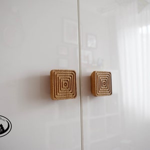Wooden Square Handles, Wood Engraving Pattern, Wood Drawer Knobs, Oak ...
