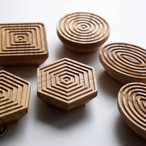 Wooden Hexagonal Handles, Wood Engraving Pattern ,wood Drawer Knobs ...