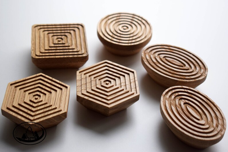 Wooden Hexagonal Handles, Wood Engraving Pattern ,wood Drawer Knobs ...