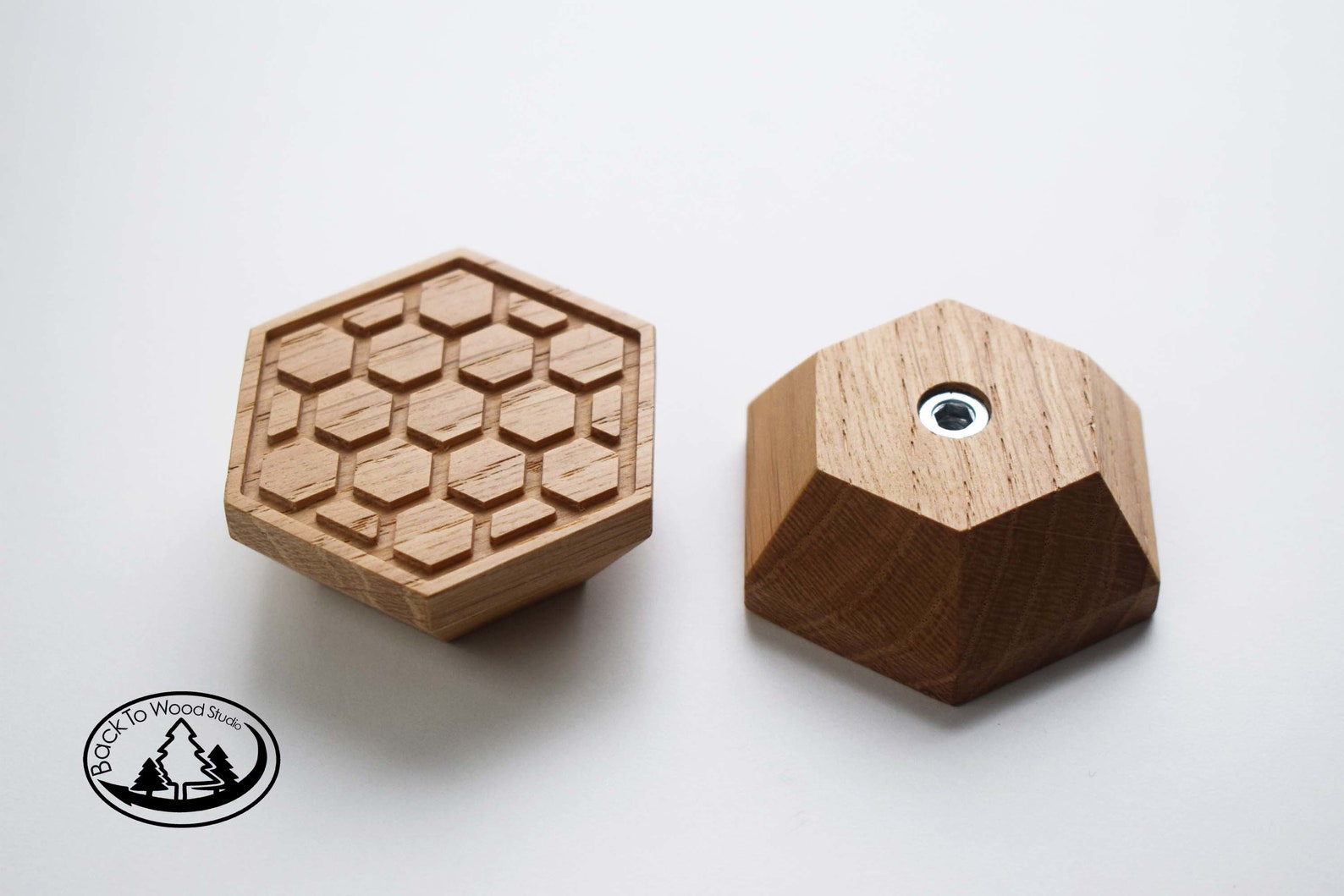 Wooden Hexagonal Handles, Engraved Honeycomb Pattern, Wood Drawer Knobs ...