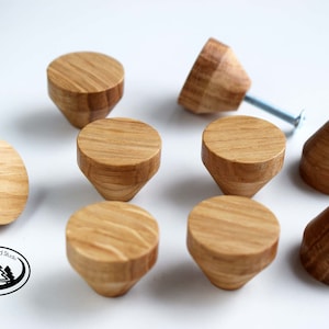 Small Wooden Round Handles, Wood Drawer Knobs, Oak Circle Handle ...