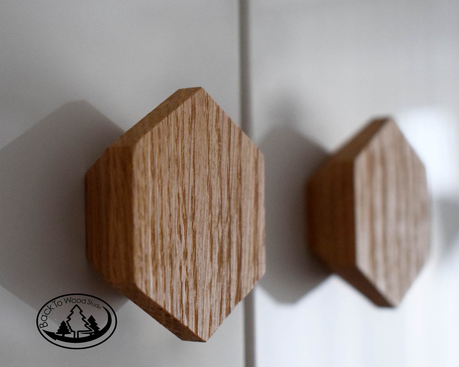 Wooden Hexagonal Handles Wood Drawer Knobs Oak Hexagonal | Etsy
