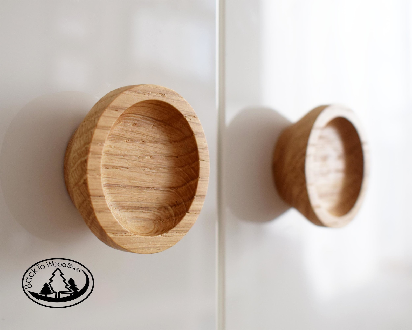 Wooden Round Concave Knobs, Wood Drawer Knobs, Oak Circle Handle ...