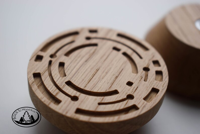 Wooden Round Handles Engraved Futuristic Pattern Wood Drawer - Etsy
