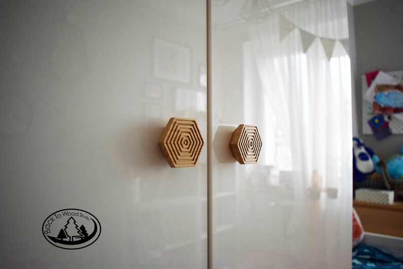 Wooden Hexagonal Handles, Wood Engraving Pattern ,wood Drawer Knobs ...