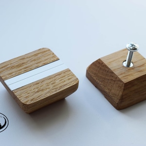 Wooden Square Handles With Single Silver Decor, Wood Drawer Knobs, Oak ...
