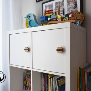 Wooden Hexagonal Handles With Single Black Decor, Wood Drawer Knobs ...