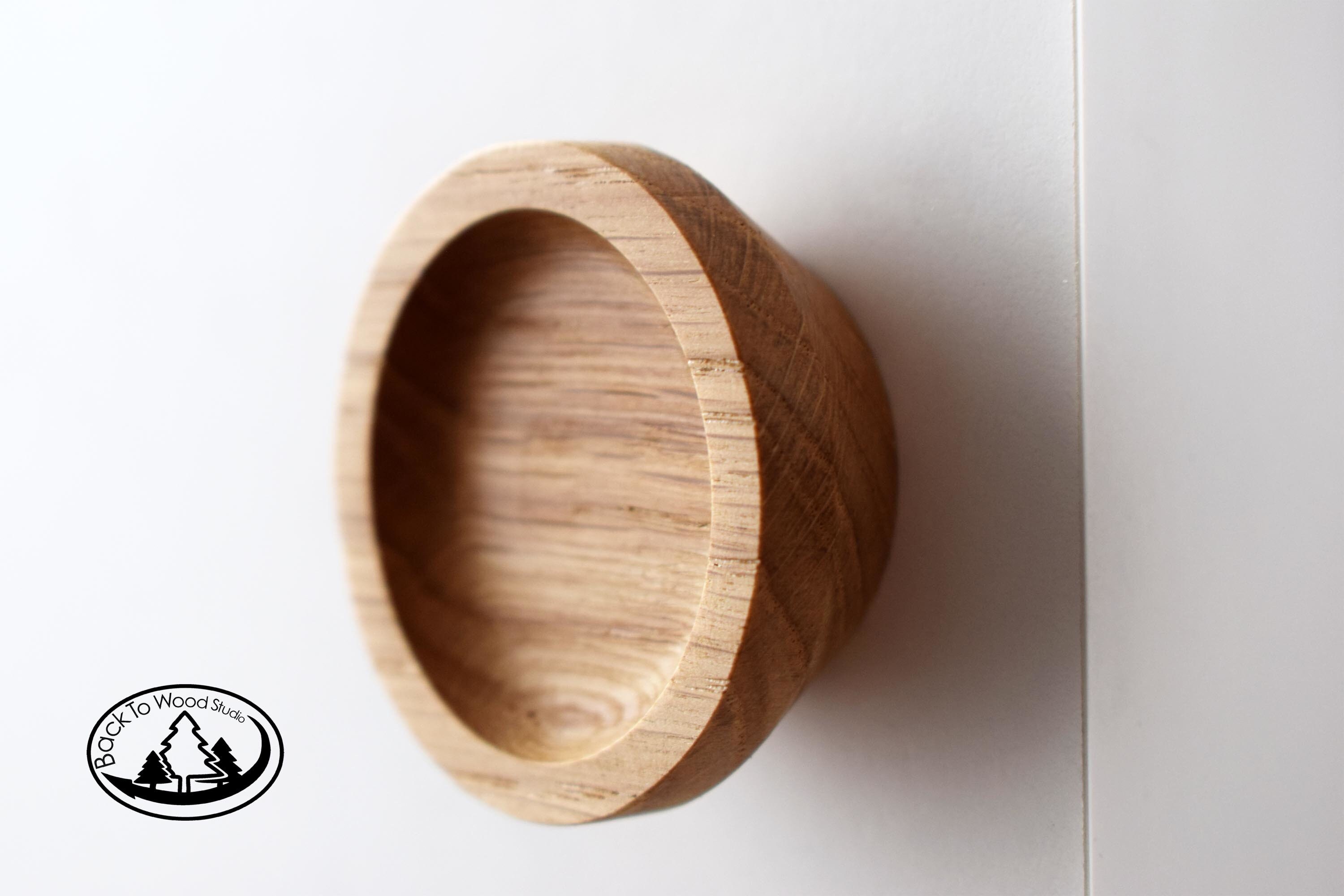 Wooden Round Concave Knobs, Wood Drawer Knobs, Oak Circle Handle ...