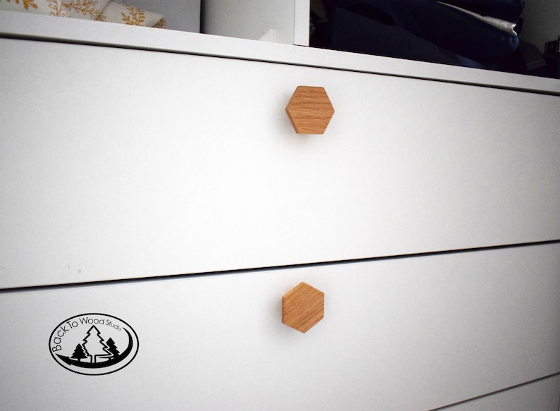 Wooden Hexagonal Handles, Wood Drawer Knobs, Oak Hexagonal Handle ...