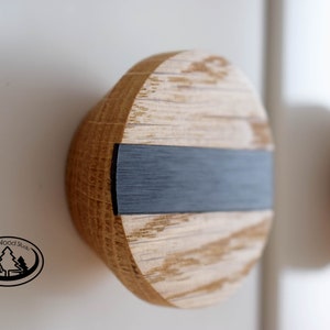 Wooden Round Handles With Single Black Decor, Wood Drawer Knobs, Oak ...