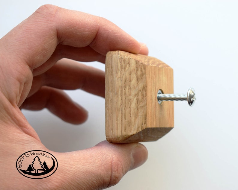Wooden Square Handles With Single Silver Decor, Wood Drawer Knobs, Oak ...