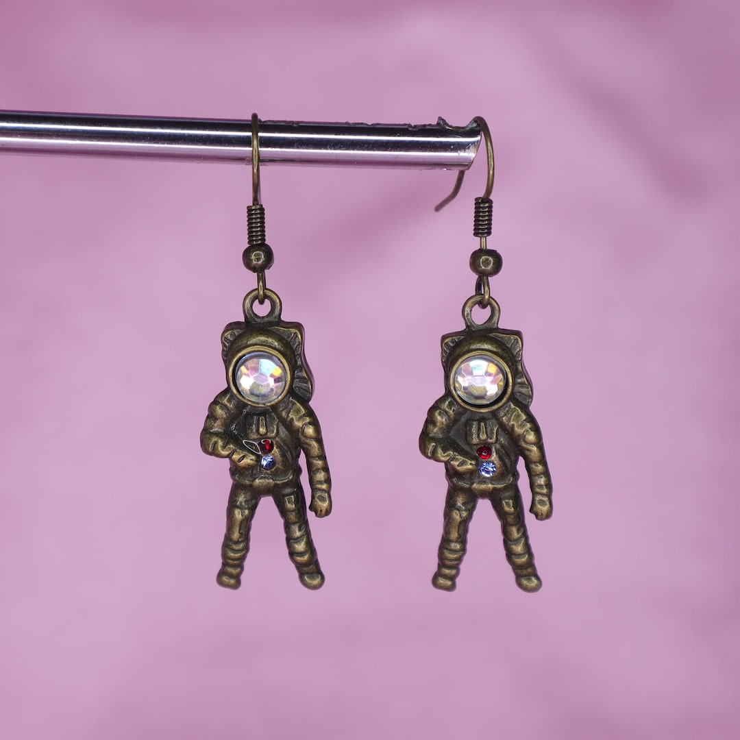 Outerspace Collection Astronaut Earrings With Gemstones - Etsy