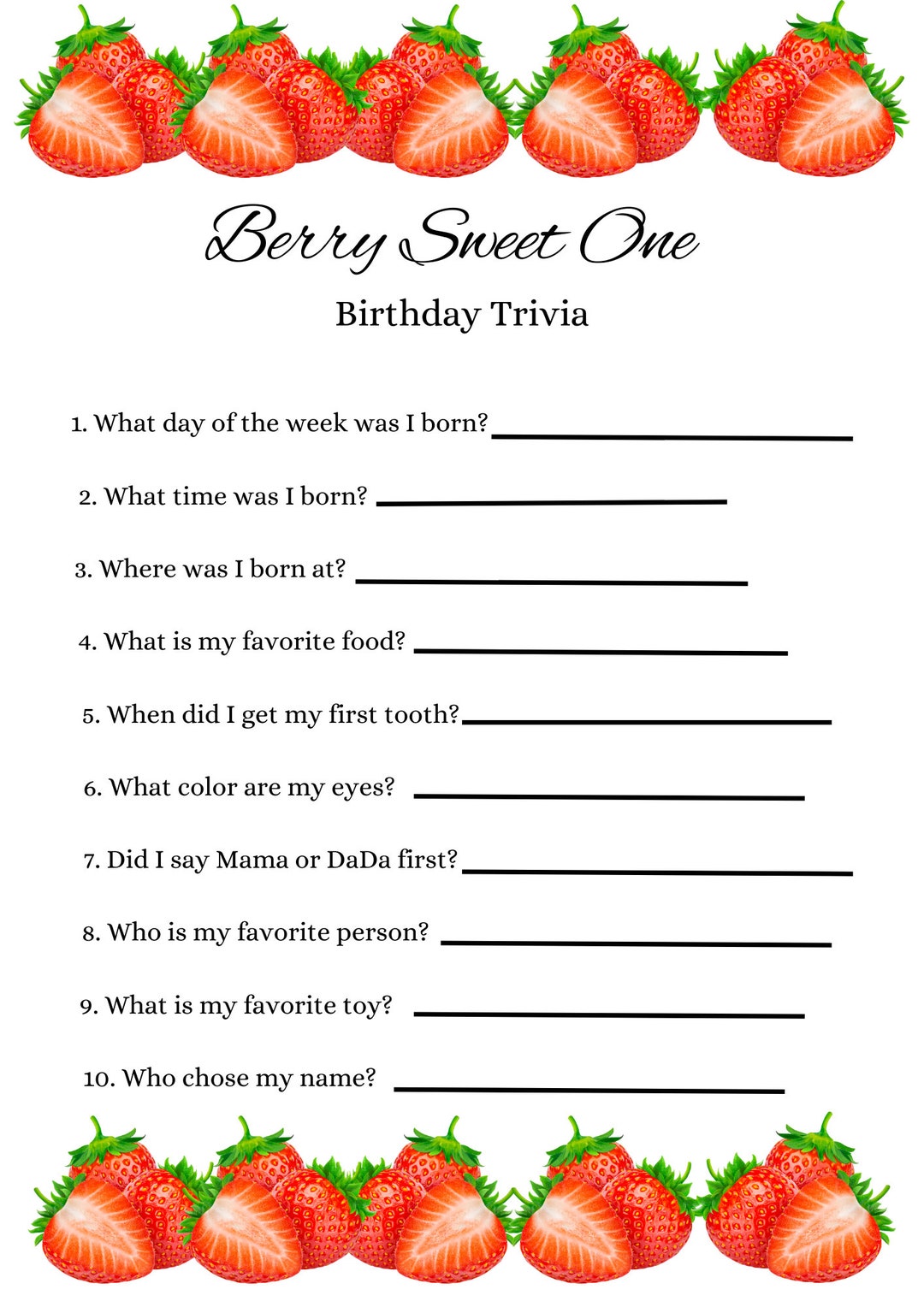 Berry Sweet One Birthday Activities - Etsy