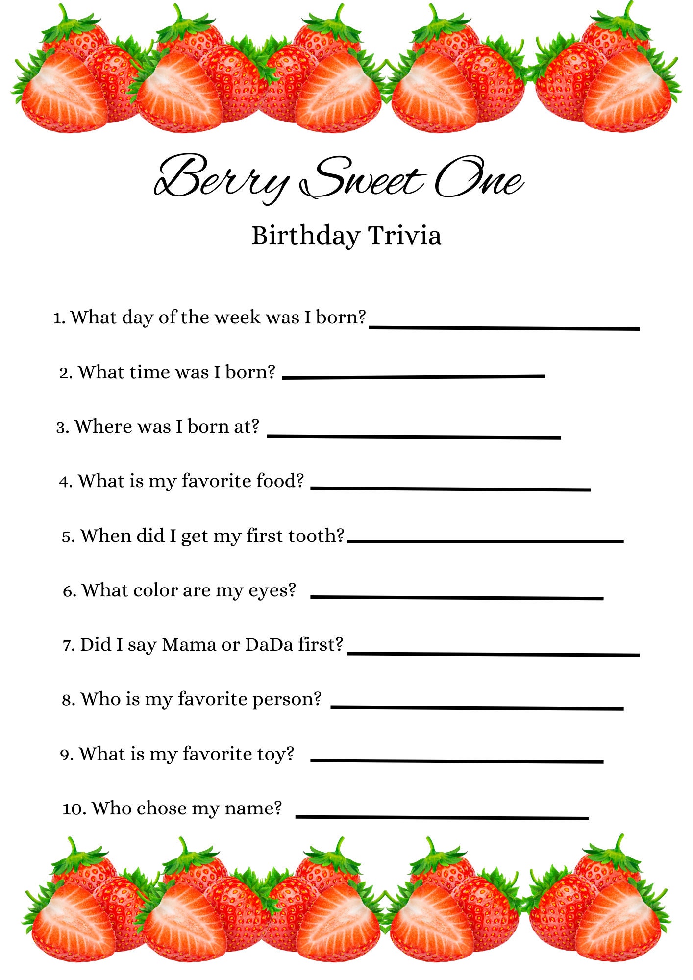 Berry Sweet One Birthday Activities - Etsy