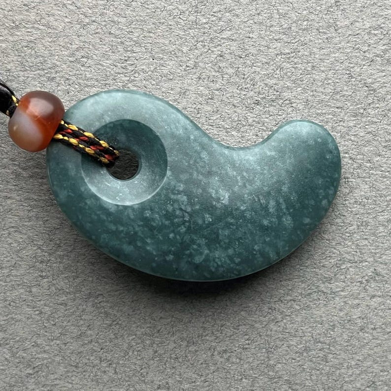 Hand Carved Jade Pendant, "blue Magatama", With Carnelian Beads and ...