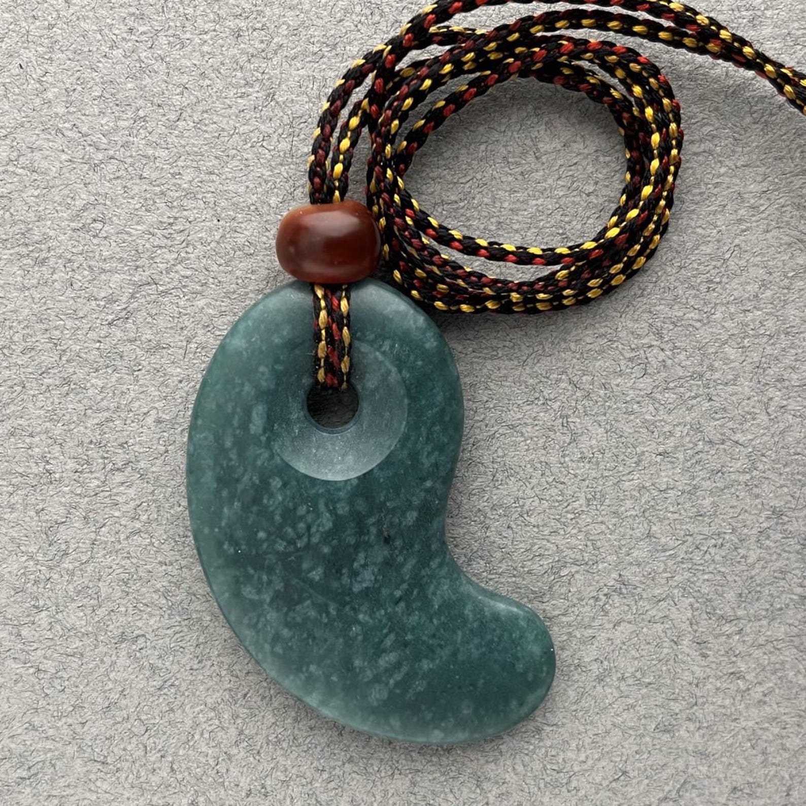 Hand Carved Jade Pendant, "blue Magatama", With Carnelian Beads and ...